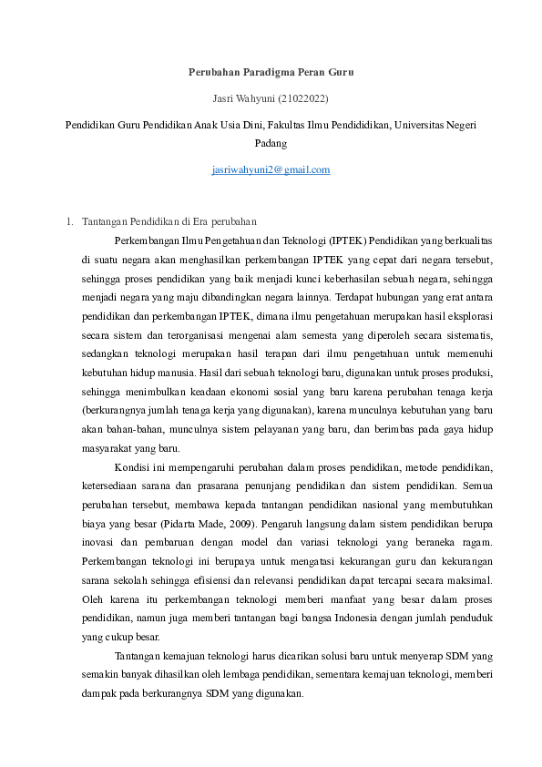 (PDF) Perubahan Paradigma Peran Guru