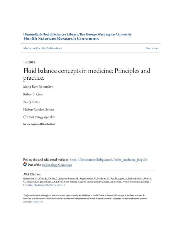 (PDF) Fluid balance concepts in medicine: Principles and practice