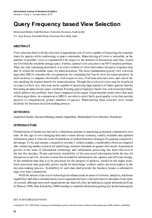 (PDF) Query Frequency based View Selection