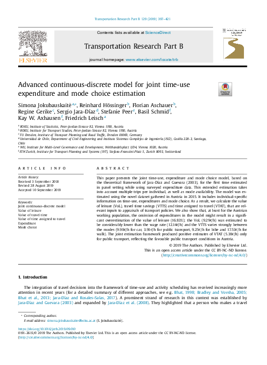 (PDF) Advanced continuous-discrete model for joint time-use expenditure and mode choice estimation