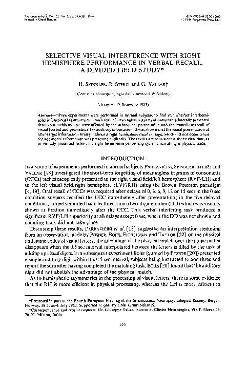 (PDF) Selective visual interference with right hemisphere performance in verbal recall. A ...