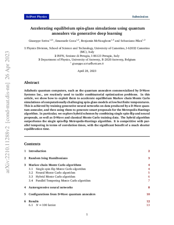 (PDF) Accelerating equilibrium spin-glass simulations using quantum annealers via generative ...
