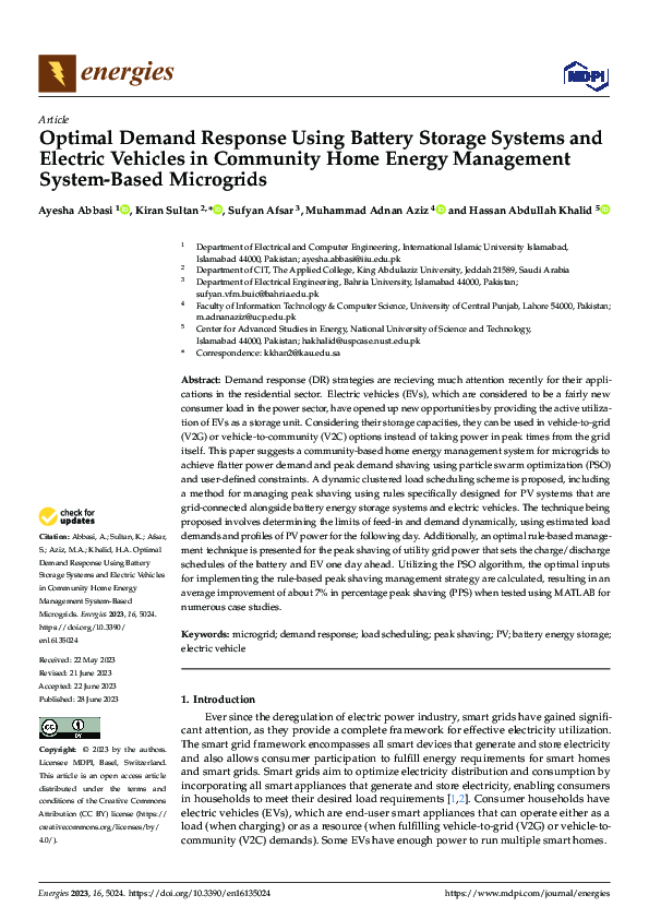 (PDF) Optimal Demand Response Using Battery Storage Systems and Electric Vehicles in Community ...