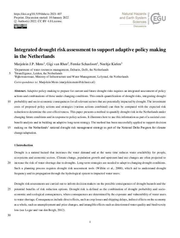 (PDF) Integrated drought risk assessment to support adaptive policy ...