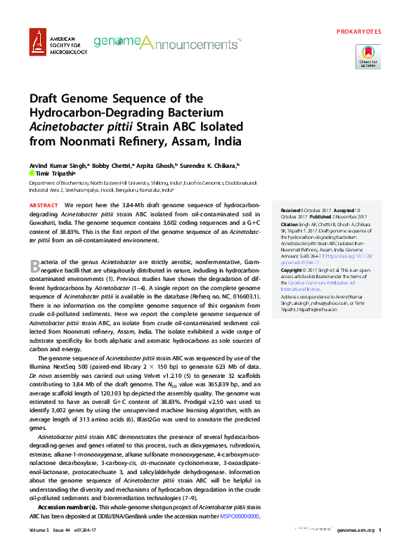 (PDF) Draft Genome Sequence of the Hydrocarbon-Degrading Bacterium ...