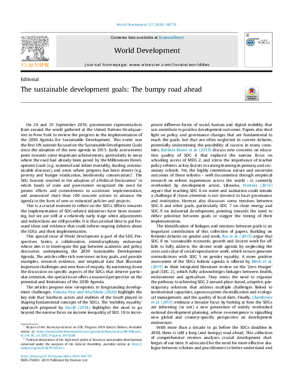 (PDF) The sustainable development goals: The bumpy road ahead
