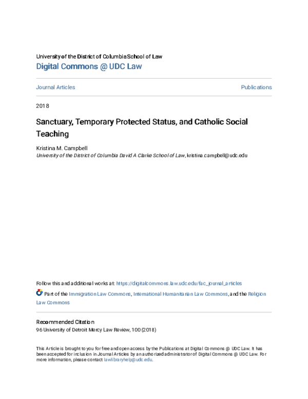 (PDF) Sanctuary, Temporary Protected Status, and Catholic Social Teaching