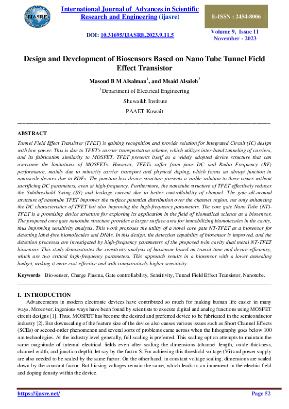 (PDF) Design and Development of Biosensors Based on Nano Tube Tunnel Field Effect Transistor ...