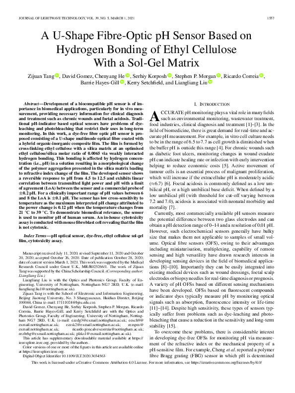 Pdf A U Shape Fibre Optic Ph Sensor Based On Hydrogen Bonding Of Ethyl Cellulose With A Sol
