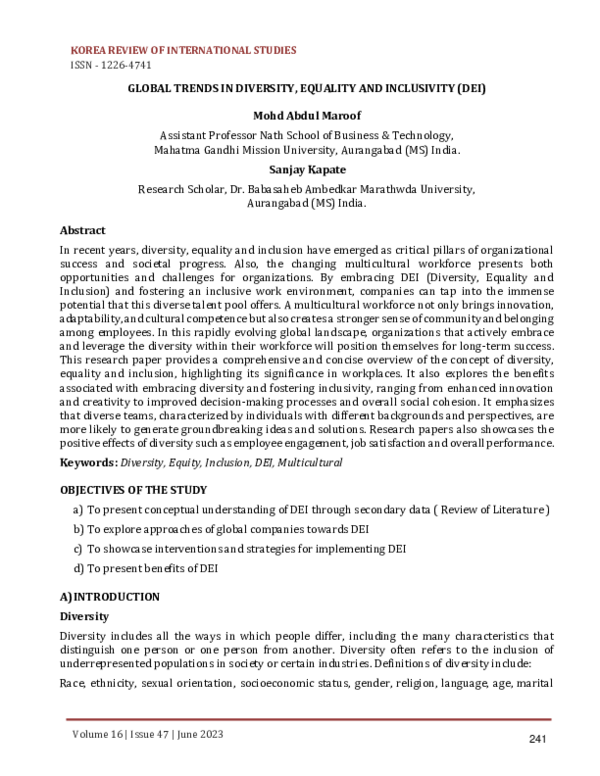 (PDF) GLOBAL TRENDS IN DIVERSITY, EQUALITY AND INCLUSIVITY (DEI