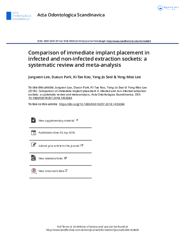 (PDF) Comparison of immediate implant placement in infected and non-infected extraction sockets ...
