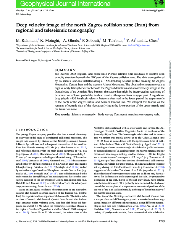 (PDF) Deep velocity image of the north Zagros collision zone (Iran ...