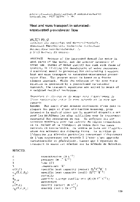 (PDF) Heat and mass transport in saturated- unsaturated groundwater flow