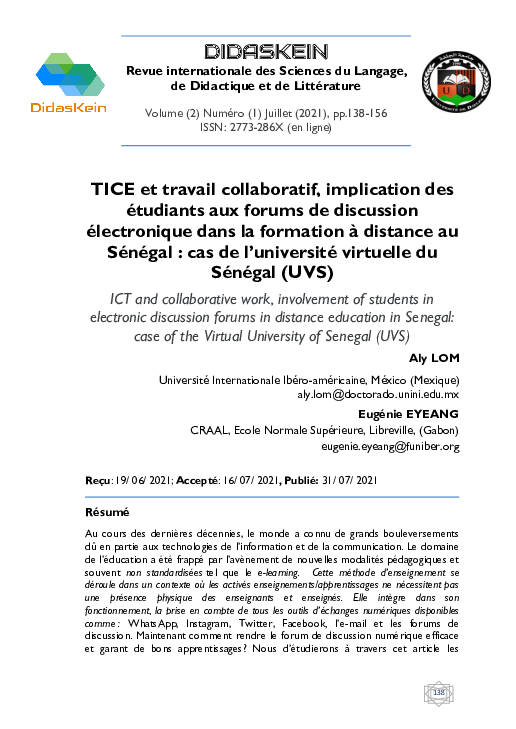 (PDF) TICE et travail collaboratif, implication des étudiants aux ...