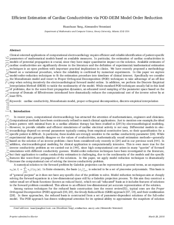(PDF) Efficient estimation of cardiac conductivities via POD-DEIM model ...