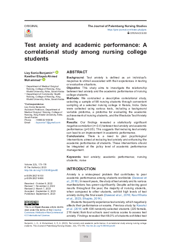(PDF) Test anxiety and academic performance: A correlational study ...