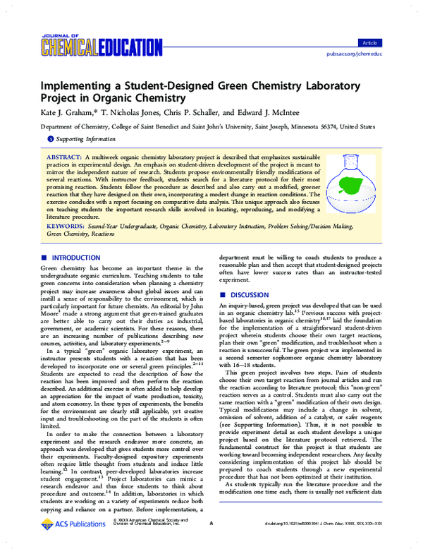 (PDF) Implementing a Student-Designed Green Chemistry Laboratory ...