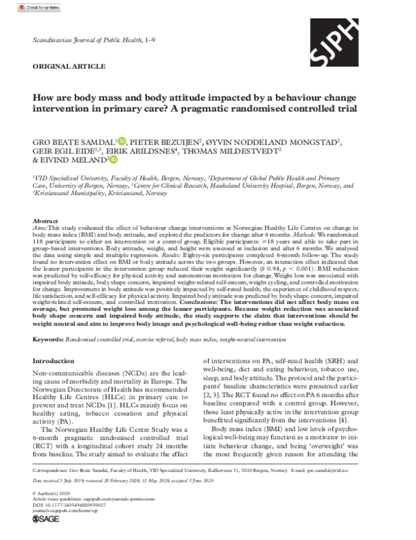 (PDF) How are body mass and body attitude impacted by a behaviour ...
