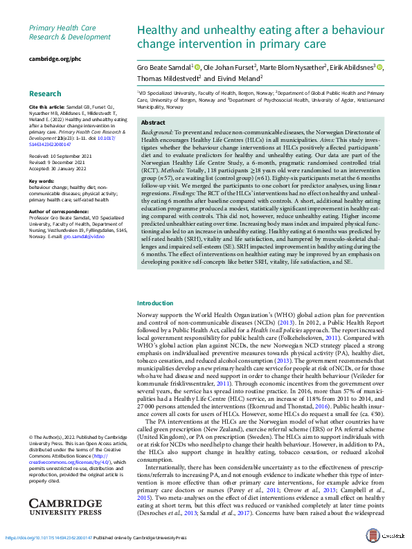 (PDF) Healthy and unhealthy eating after a behaviour change ...