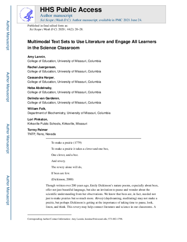 (PDF) Multimodal Text Sets to Use Literature and Engage All Learners in ...