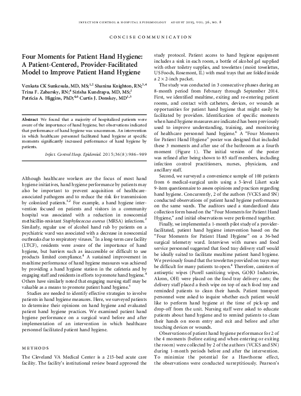 (PDF) Four Moments for Patient Hand Hygiene: A Patient-Centered ...