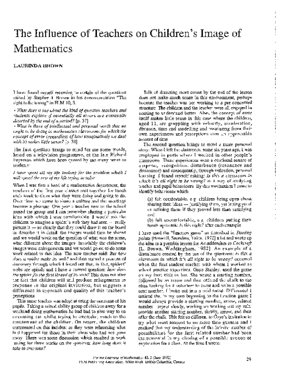 (PDF) The Influence of Teachers on Children's Image of Mathematics