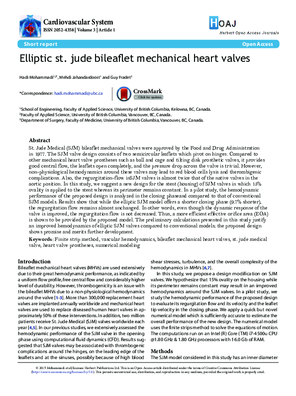 (PDF) Elliptic st. jude bileaflet mechanical heart valves