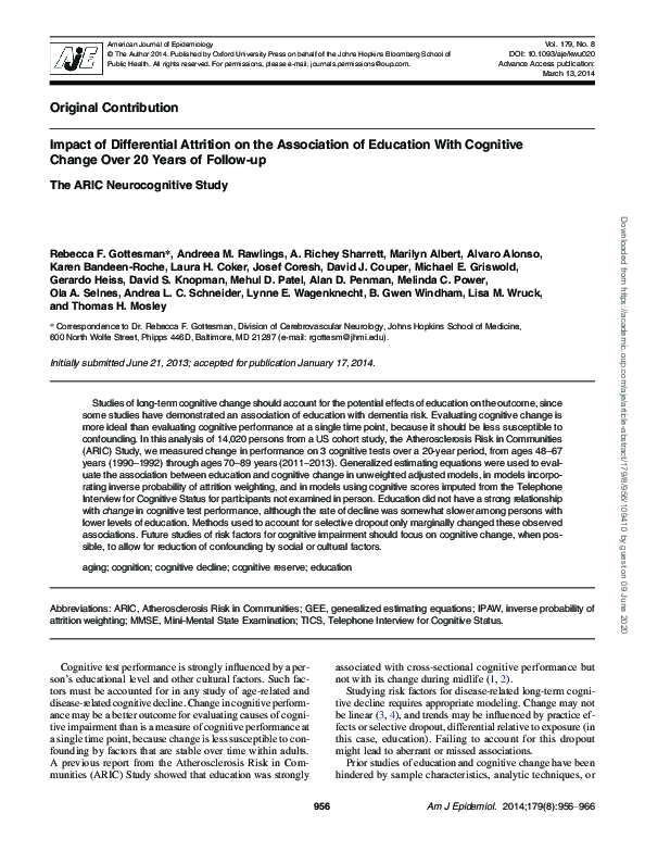 (PDF) Impact of Differential Attrition on the Association of Education With Cognitive Change ...