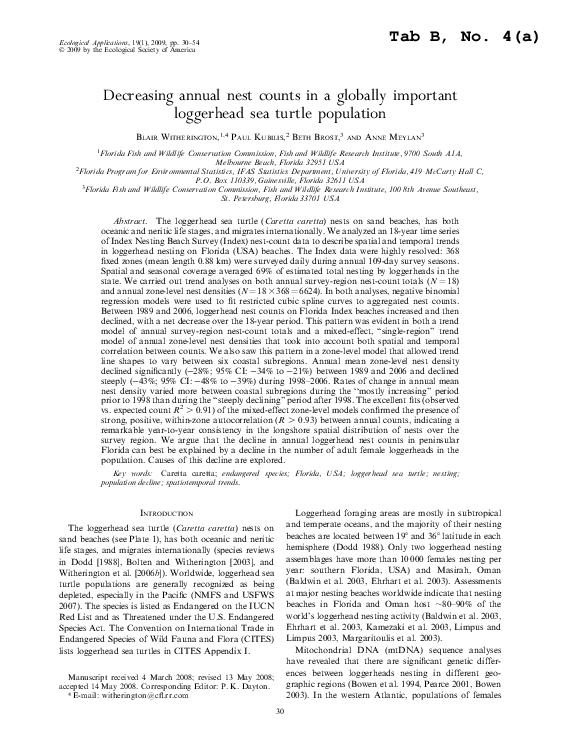 (PDF) Decreasing annual nest counts in a globally important loggerhead ...