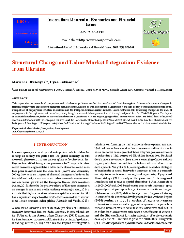 (PDF) Structural Change and Labor Market Integration: Evidence from Ukraine