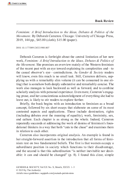 (PDF) Book Review:Feminism: A Brief Introduction to the Ideas, Debates ...