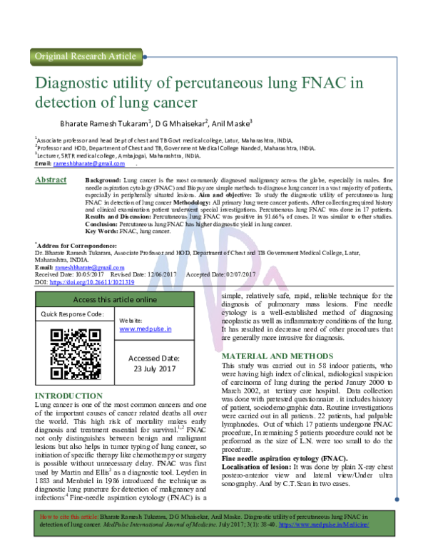 (PDF) Diagnostic utility of percutaneous lung FNAC in detection of lung ...