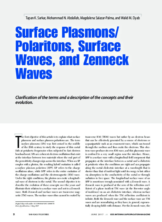 (PDF) Surface Plasmons-Polaritons, Surface Waves, and Zenneck Waves: Clarification of the terms ...