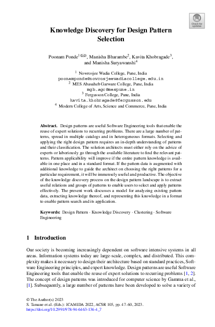 (PDF) Knowledge Discovery for Design Pattern Selection | Kavita Khobragade - Academia.edu