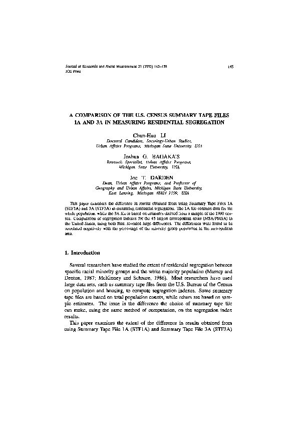(PDF) A Comparison of the U.S. Census Summary Tape Files 1A and 3A in ...
