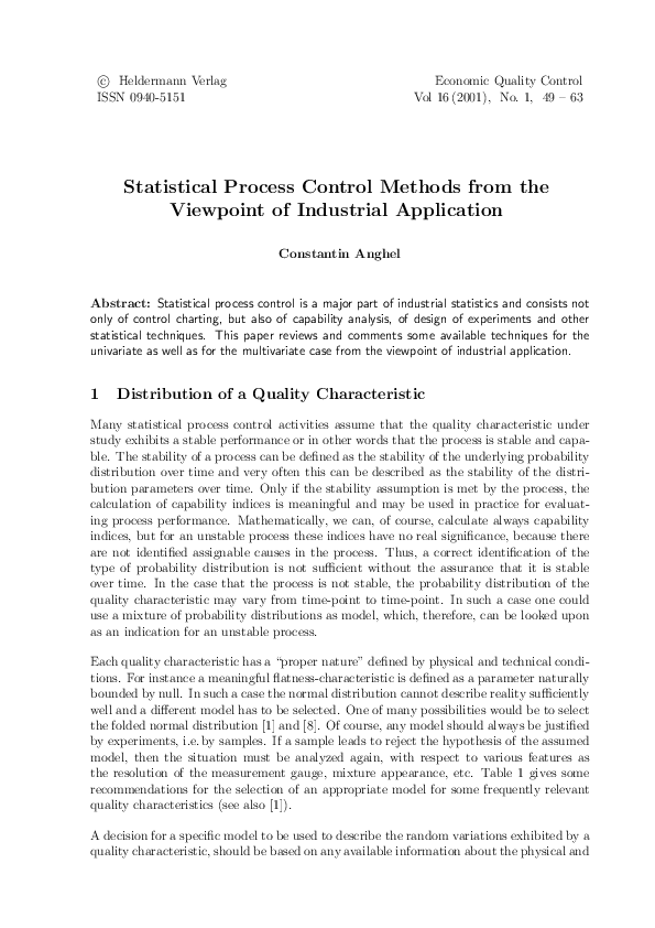 (PDF) Industrial Applications of Statistical Control