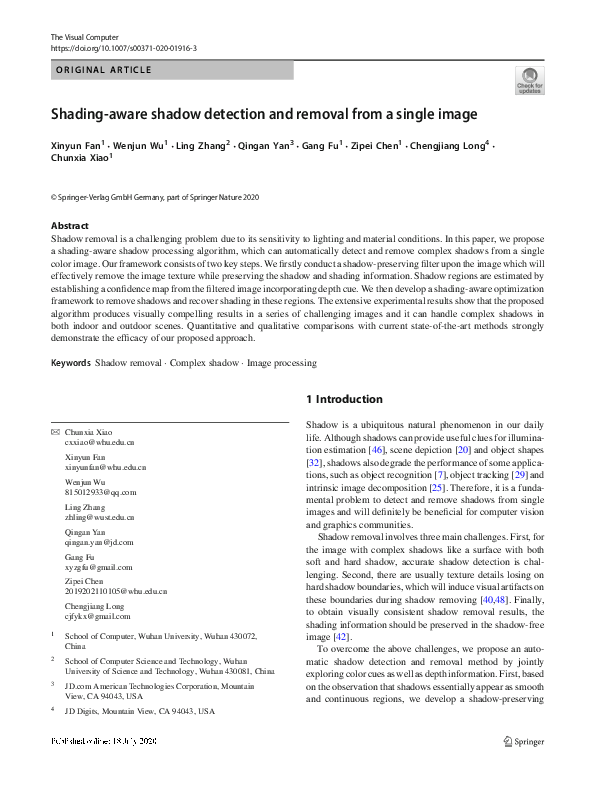 (PDF) Shading-aware shadow detection and removal from a single image