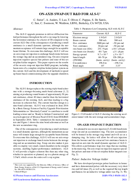 (PDF) On-Axis Swap-Out Injection R+D for ALS-U