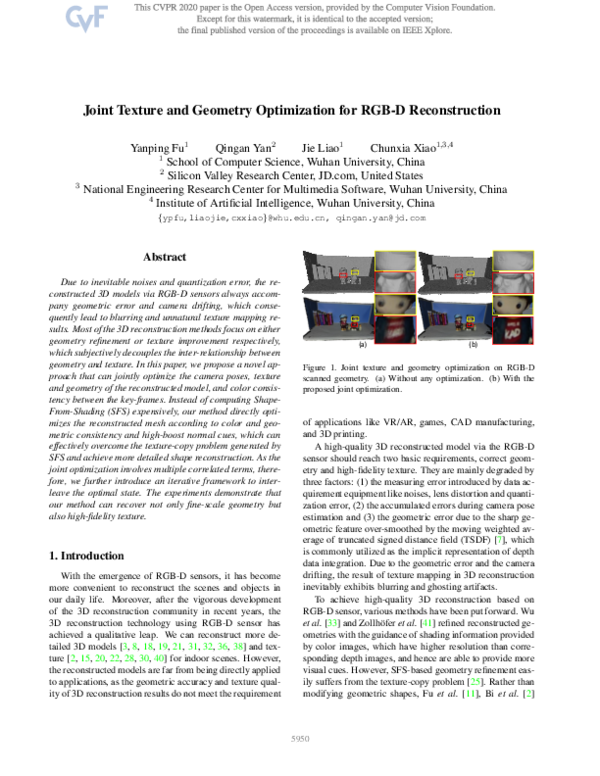 Pdf Joint Texture And Geometry Optimization For Rgb D Reconstruction Qingan Yan 
