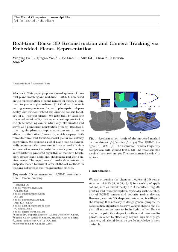 (PDF) Real-time dense 3D reconstruction and camera tracking via embedded planes representation