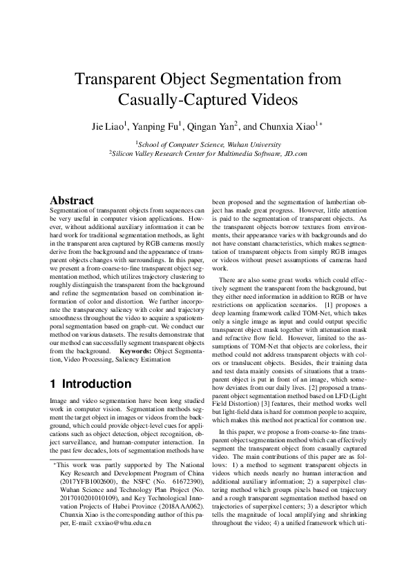 (PDF) Transparent object segmentation from casually captured videos