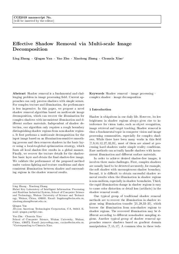 (PDF) Effective shadow removal via multi-scale image decomposition