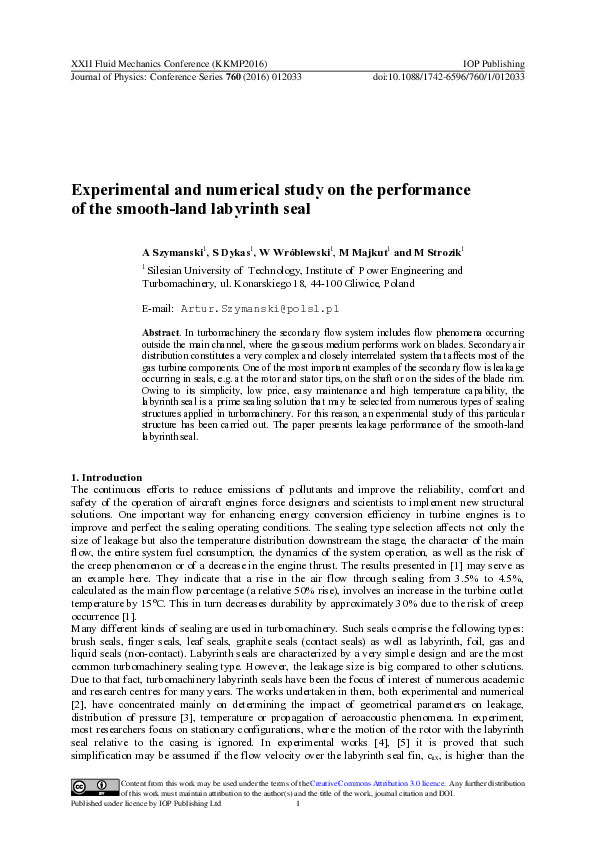(PDF) Experimental and numerical study on the performance of the smooth-land labyrinth seal ...