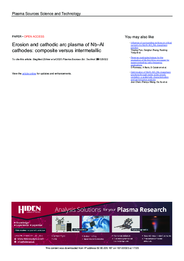 (PDF) Erosion and cathodic arc plasma of Nb–Al cathodes: composite ...