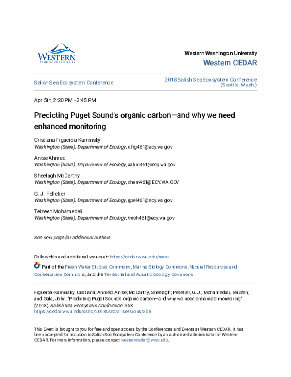 (PDF) Predicting Puget Sound\u27s organic carbon—and why we need ...