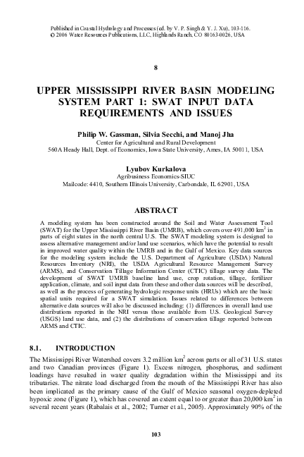 (PDF) Upper Mississippi River Basin modeling system part 1: SWAT input data requirements and issues