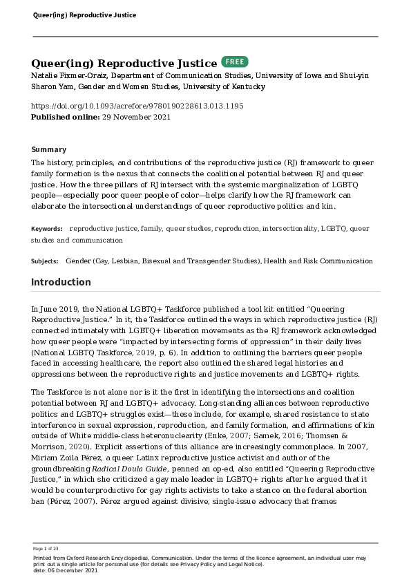 (PDF) Queer(ing) Reproductive Justice