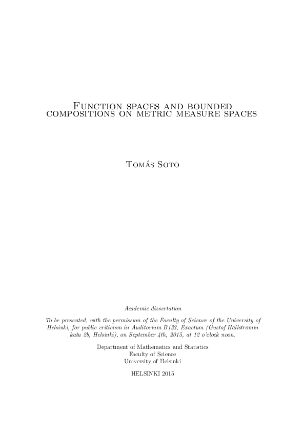(PDF) Function spaces and bounded compositions on metric measure spaces | Tomás Soto - Academia.edu