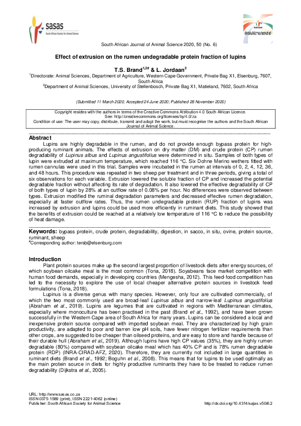 (PDF) Effect of extrusion on the rumen undegradable protein fraction of ...