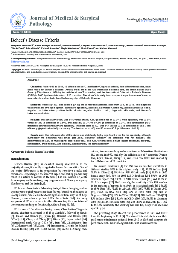 (PDF) Behcet’s Disease Criteria